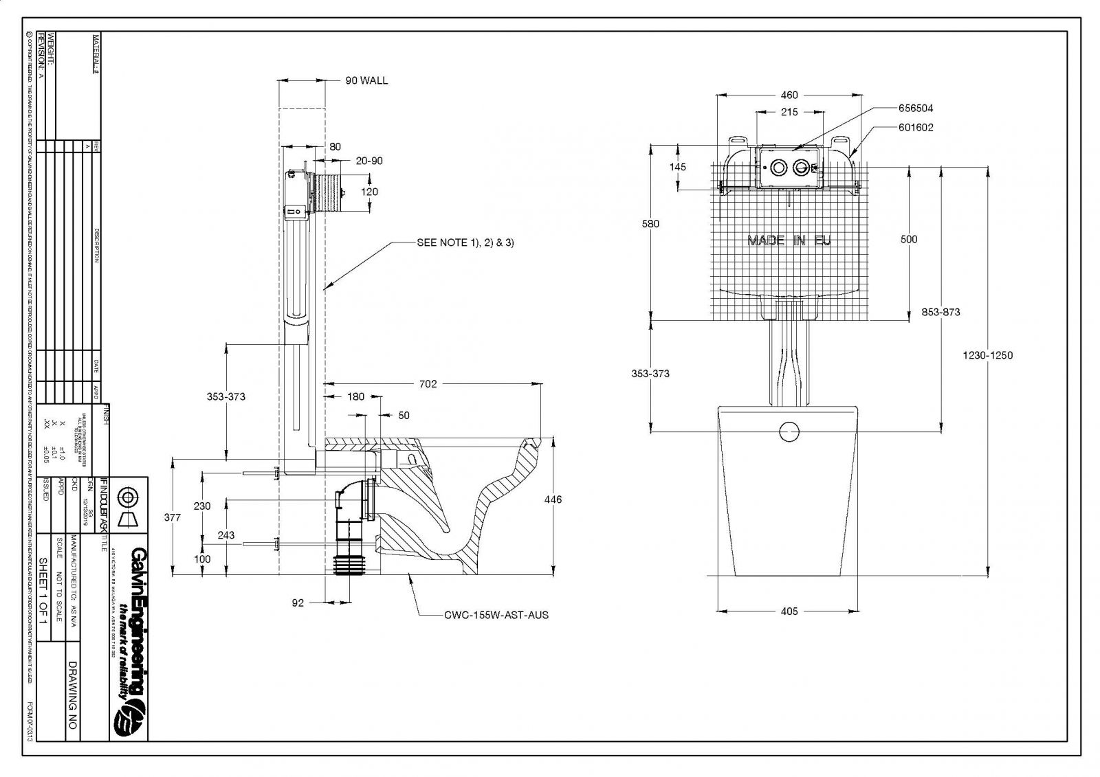 Pneumatic Activated Concealed Dual Flush Cistern 3/4.5Ltr Cistern Only